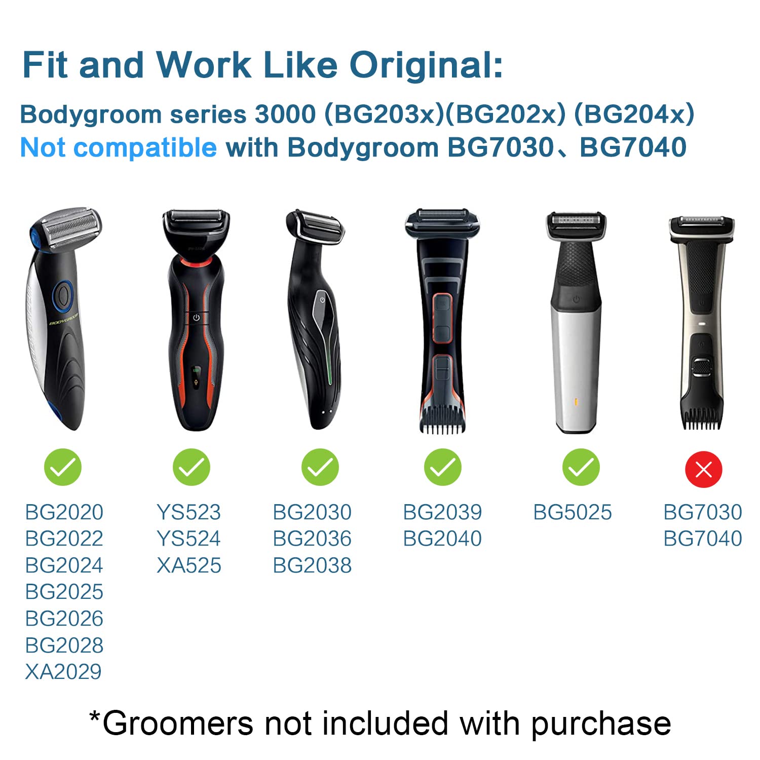 BG2000 Bodygroom Replacement Foil Heads Fit for Philips Norelco Bodygroom BG2020 BG2030 BG2040 only