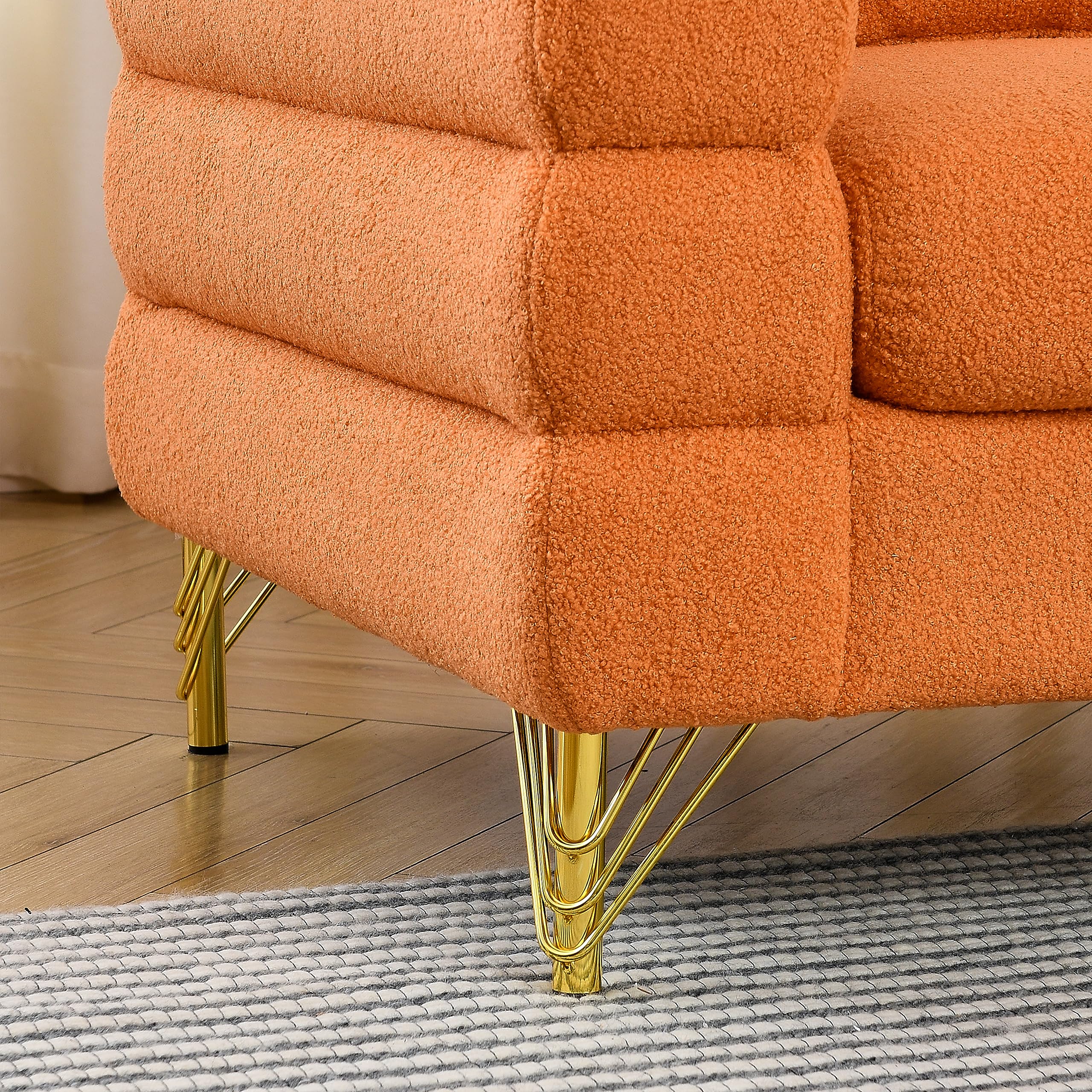 Deolme 60" W Teddy Orange Loveseat Sofa Couch with Firm Strcuture & Thicken Sponge Comfy Love Seat Couches Sleeper for Living Room Bedroom Small Spaces Mid-Century Modern Furniture