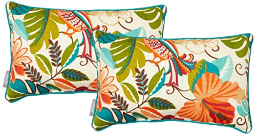 Pillow Perfect - 580616 Outdoor/Indoor Lensing Jungle Lumbar Pillows, 11.5" x 18.5", Off-White, 2 Pack,Ivory
