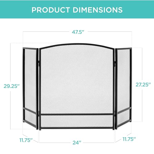 Best Choice Products 47.5x27.25in 3-Panel Simple Steel Mesh Fireplace Screen, Fire Spark Guard Grate for Living Room Home Decor w/Rustic Worn Finish - Black
