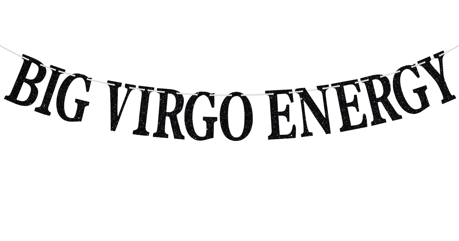 Big Virgo Energy Banner, Virgo Aug/Sept. Birthday Party Decor - 12 Constellation Theme Birthday Party Decorations Supplies, Black Glitter