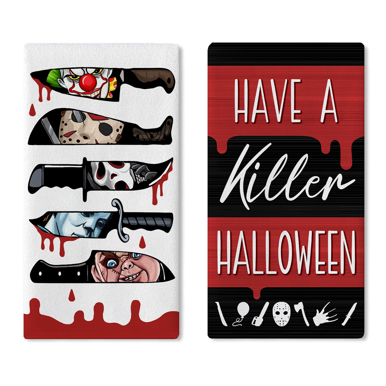 Croar Halloween Gothic Skeleton Kitchen Dish Towels Set of 2, Spooky Jack O Lantern Pumpkin Skull Drying Hand Towels Baking Cooking Cloth, Spider Web Rose Holiday Home Kitchen Decor 18 x 26