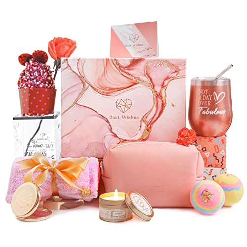 Birthday Gifts Basket for Women, Relaxing Spa Gift Box Basket For Her Mom Wife Sister Coworker, Unique Happy Birthday Bath Insulated Tumbler Set Gift Ideas, Personalized Thank You Gifts for Friends