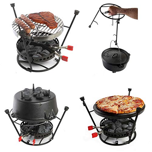 CampMaid Outdoor Cooking Set - Dutch Oven Tools Set - Charcoal Holder & Cast Iron Grill Accessories - Camping Grill Set - Outdoor Cooking Essentials - Camp Kitchen Equipment - (7 Piece Set)