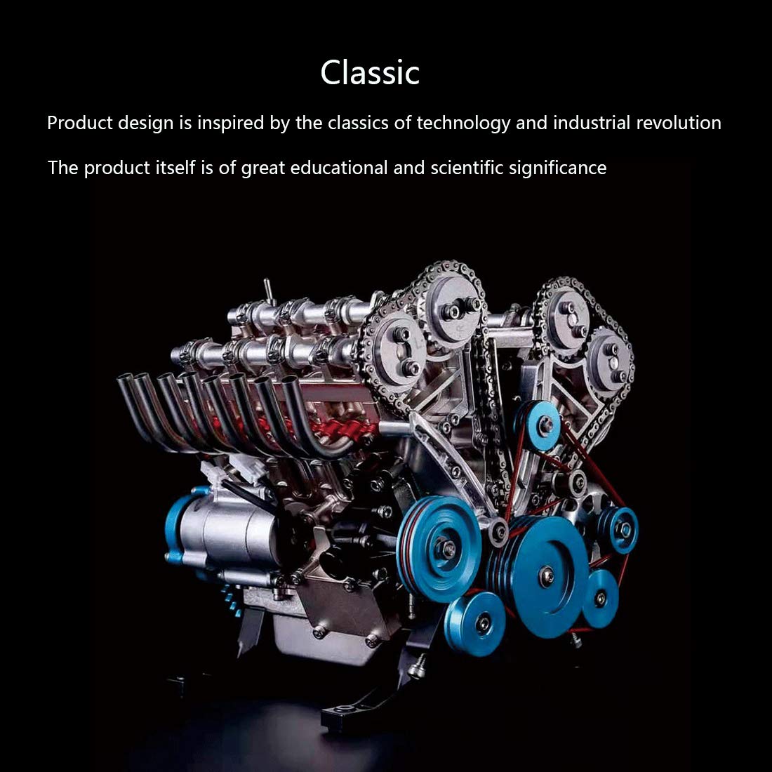 RuiyiF V8 Engine Model Kit That Works for Adult, 500+PCS 8-Cylinder Mechanical Engine Model Building Kit, Desktop Hobby Engine Kit, Educational Toys