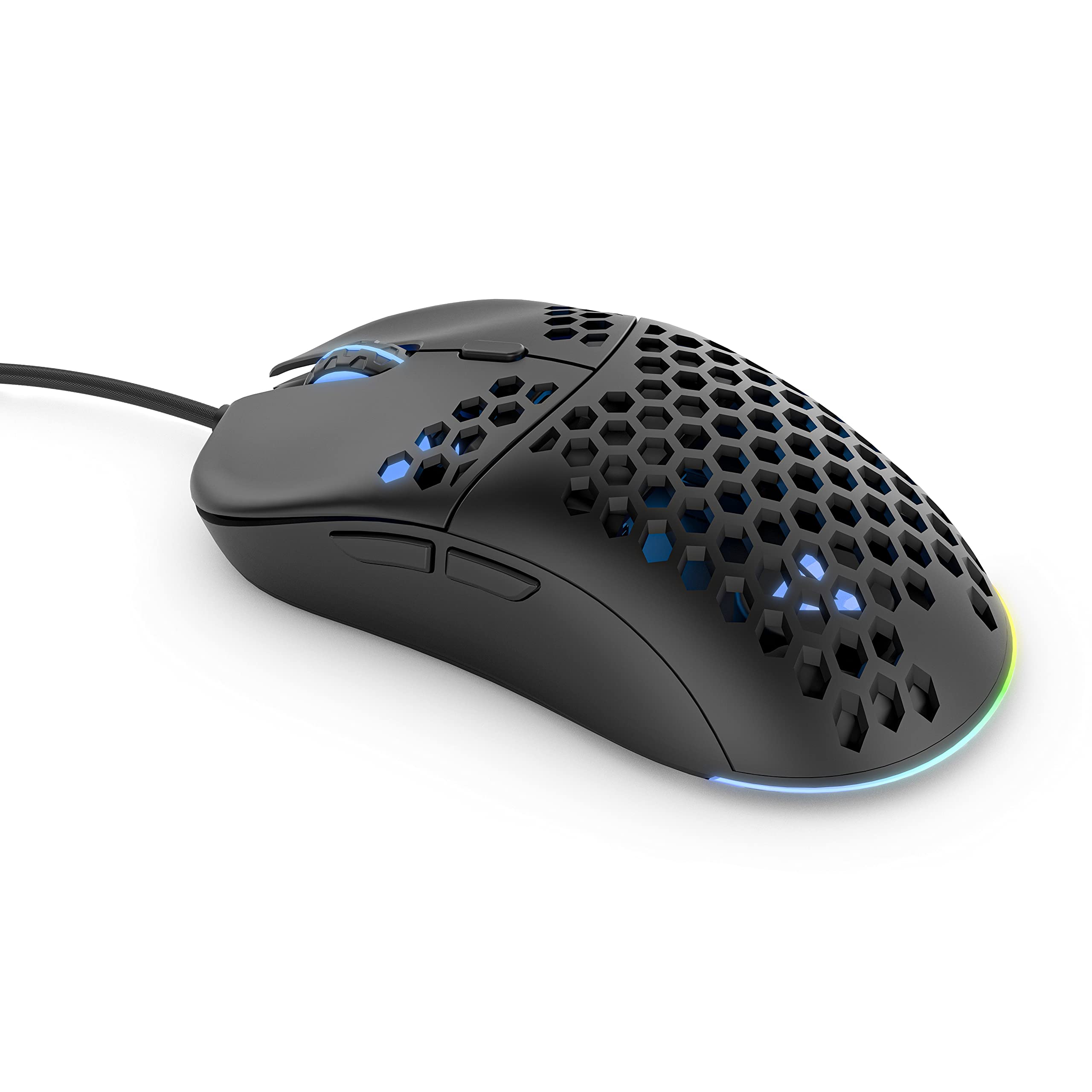 Rukario Ronin X PC Gaming Mouse (Shadow Black, Wired) - Ultra Lightweight Symmetrical Honeycomb Shell | RGB Led | PTFE Glides | Pixart 3360 Sensor | 6 Buttons | Weight 63G | Adjustable Settings