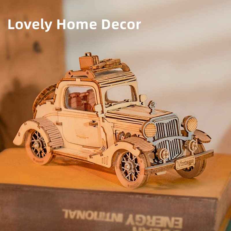 Rowood 3D Puzzles for Adults, Model Car Kits, DIY Wooden Toys Craft Gift on Birthday Christmas for Boys-Vintage Car