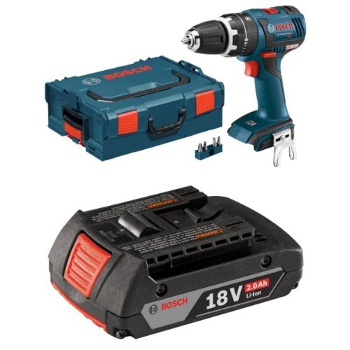 Bosch HDS182BL Bare-Tool 18-volt Brushless 1/2-Inch Compact Tough Hammer Drill/Driver with L-Boxx-2 and Exact-Fit Tool Insert Tray with 2.0 AH battery