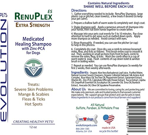 RenuPlex Medicated Dog Mange Shampoo. Extra Strength Mange Shampoo for Dogs Eliminates Mange, Scabies & Severe Skin Problems. All Natural Dog Shampoo. Unconditional Guarantee. Made in USA…