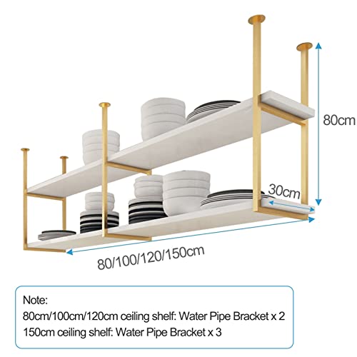 Ceiling Shelf Industrial Retro Kitchen Shelves, Ceiling Iron Pipe Shelves Hung Bracket DIY Storage Shelving, with Planks, for Kitchen Bar Restaurant Flower Stand Wine Racks ( Size : 150x30x80cm )