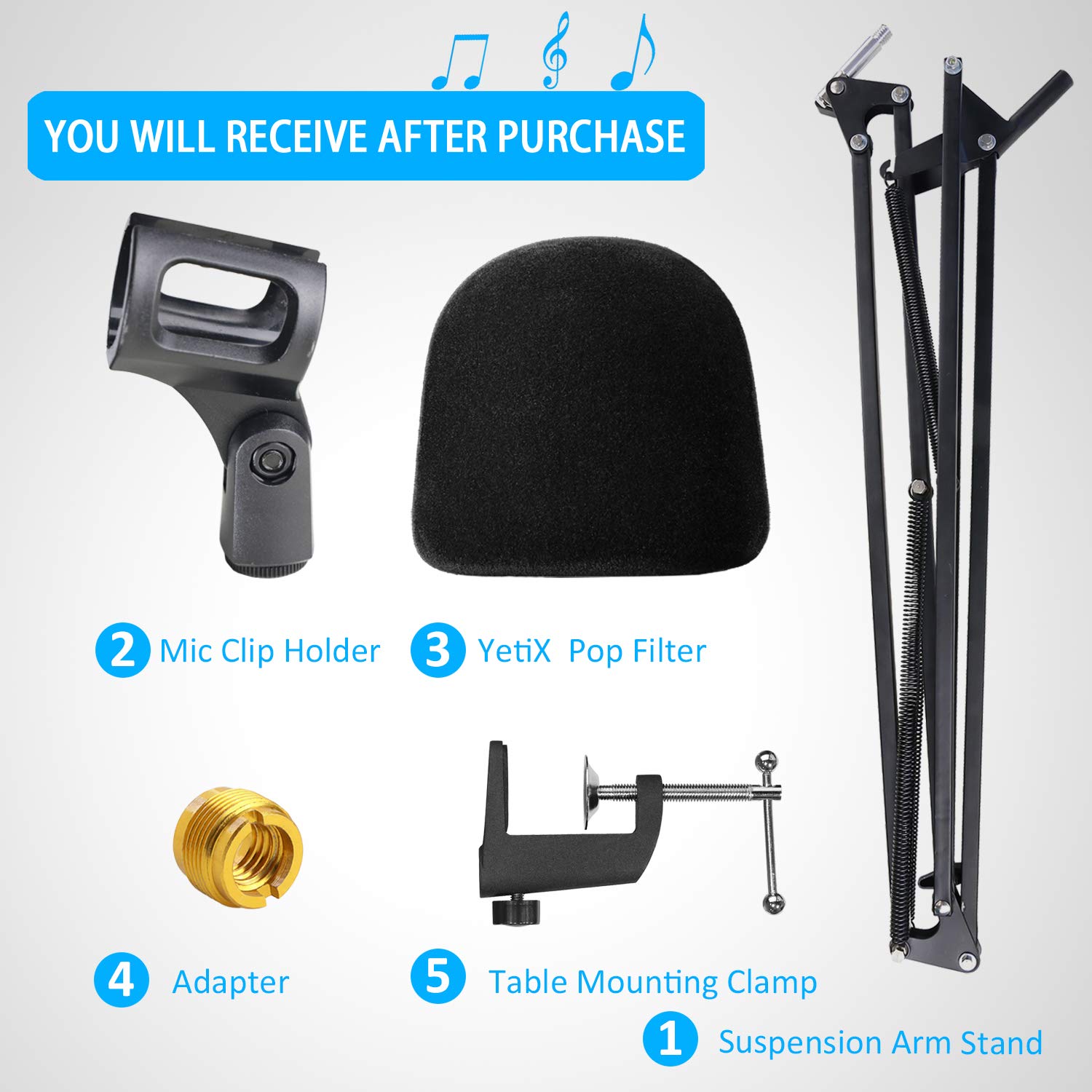 Blue Yeti X Mic Stand with Pop Filter - Microphone Boom Arm Stand with Flocked Foam Windscreen for Blue Yeti X Microphone by YOUSHARES (18.5in+20in)