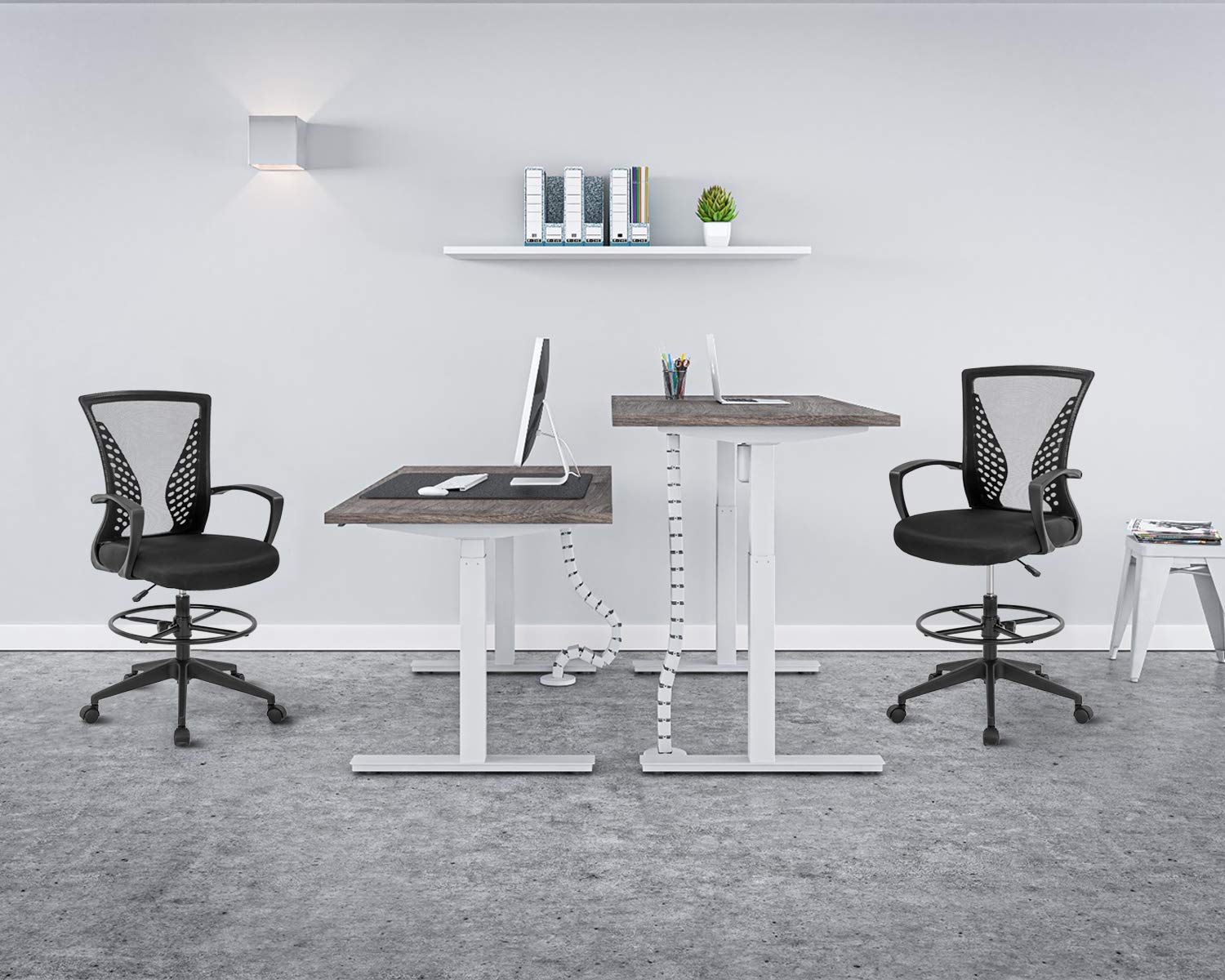 BestOffice Drafting Chair Tall Office Chair with Adjustable Foot Ring and Flip-Up Arms Computer Standing Desk Chair Executive Rolling Swivel Chair for Office & Home