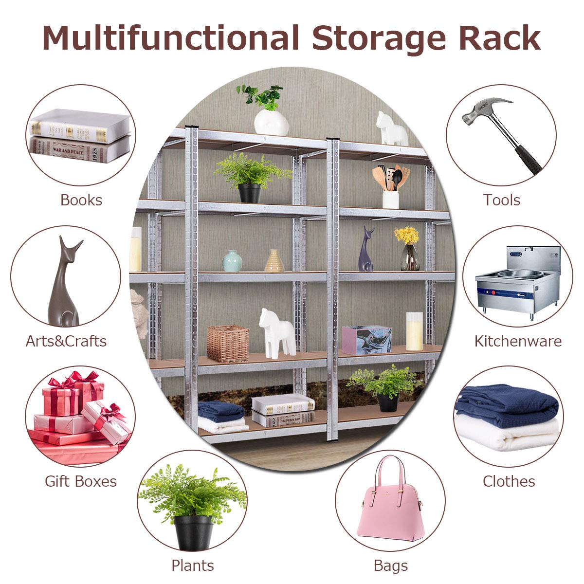 Giantex 2 Pieces Shelving Rack Storage Shelf Steel Garage Utility Rack 5-Shelf Adjustable Shelves Heavy Duty Display Stand for Books, Kitchenware, Tools Bolt-Free Assembly 36"x 16"x 72'', Silver