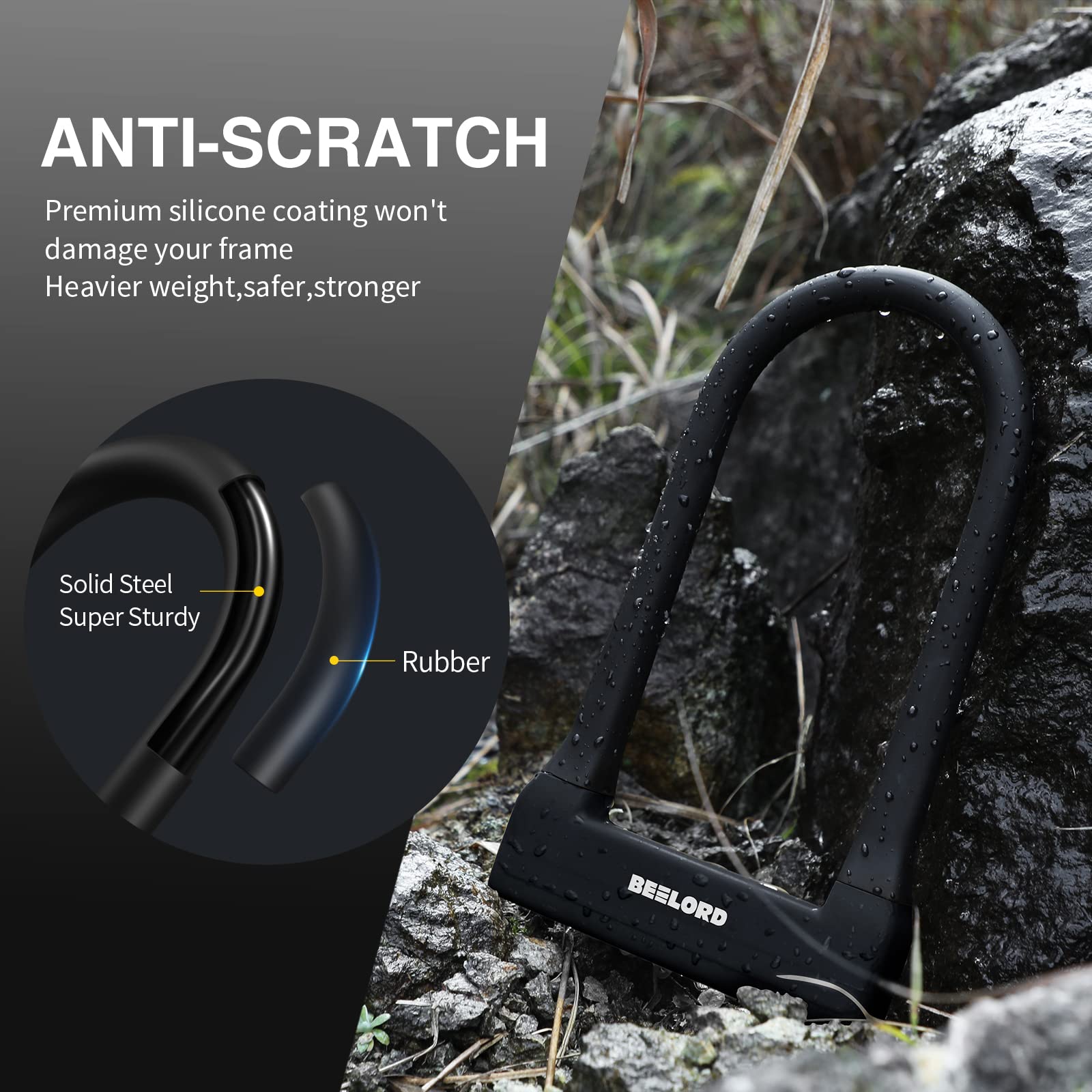 BEELORD Bike U-Lock, Heavy Duty Anti-Theft Bicycle U Lock,Bike U Lock with Cable 17/18mm Shackle with Keys, Security Lock for Bicycles, E-Bikes, Scooters…