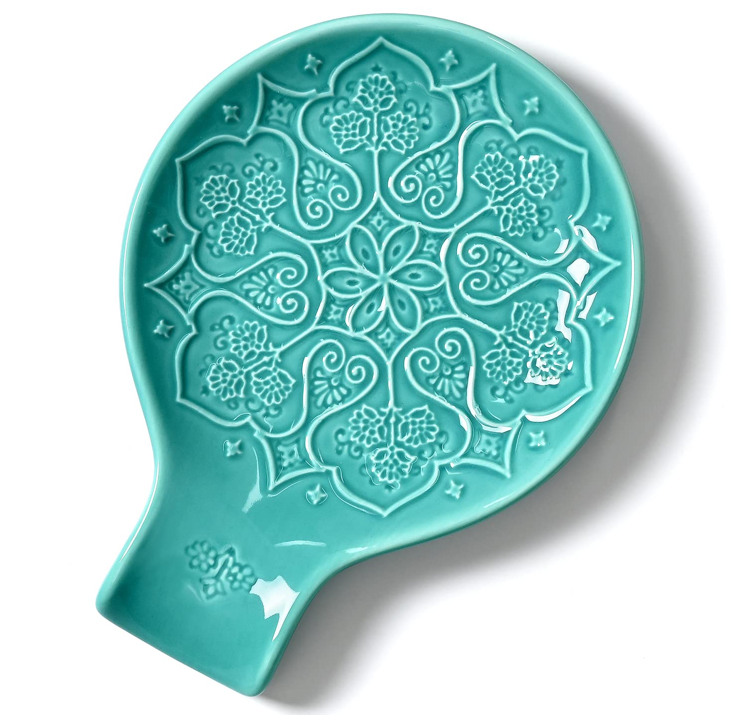 Ceramic Spoon Rest for Kitchen Counter and Stove Top - Farmhouse Style Ceramic Spoon Holder for Cooking & Counter Protection(Green)