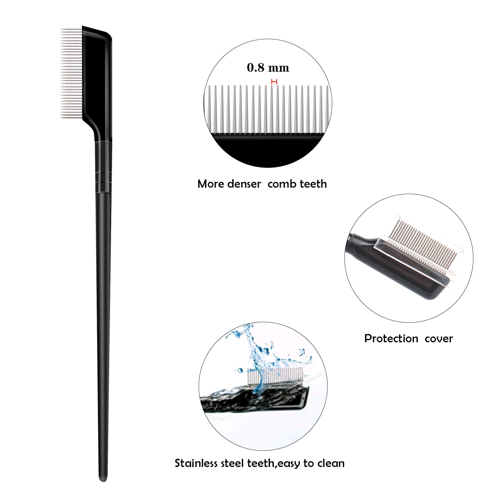 Eyelash Comb Lash Brush Separator 2Pcs, Dust2oasis Eyelashes Separator Curler Makeup Mascara Applicator, Eyelash Grooming Brushes Metal Teeth, Eye Makeup Brush Tools with Comb Cover dark black