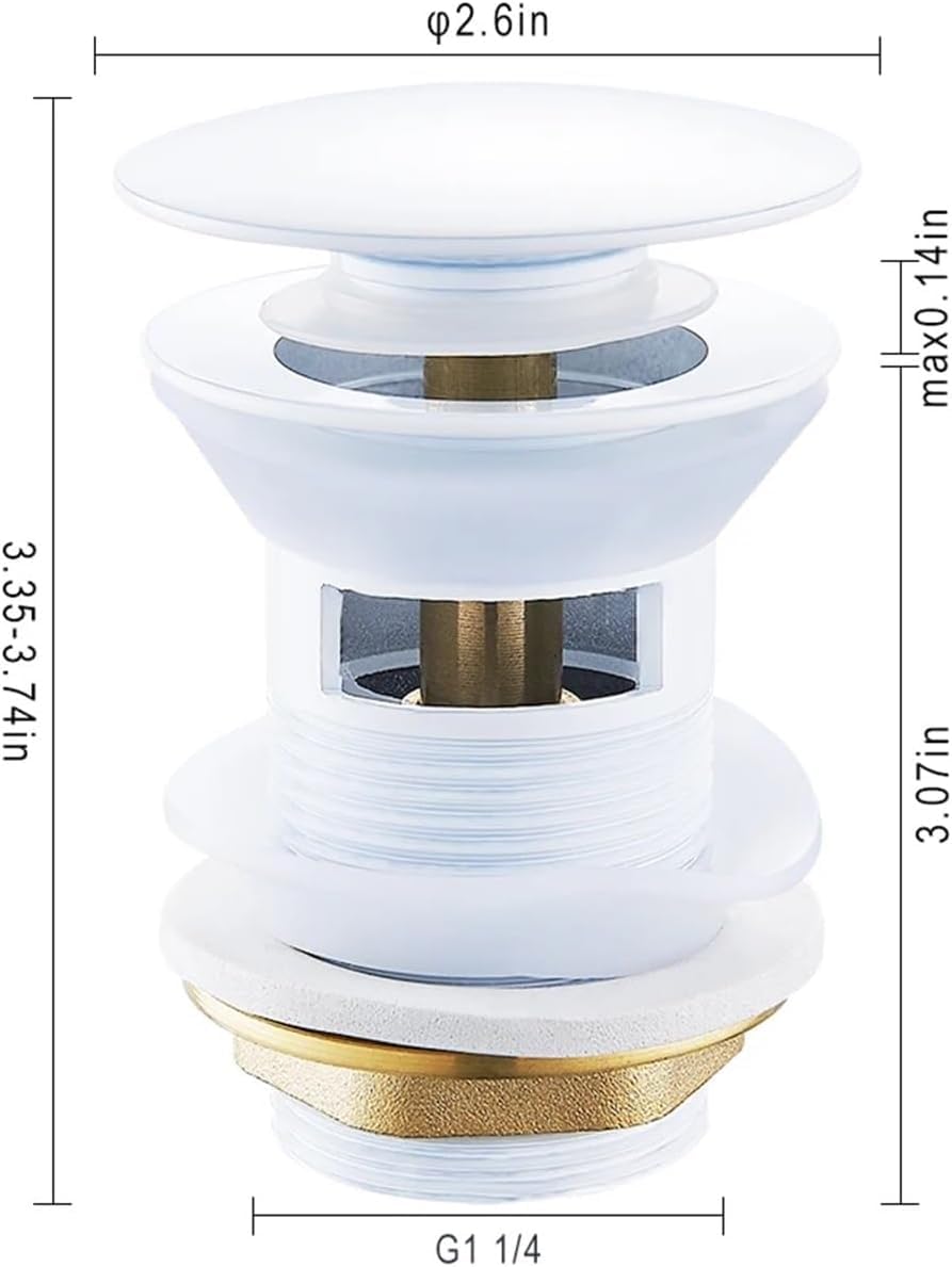 CekoCk Basin Plug pop up Sink Plug Sink Basin Plug Drain White Luxury Sink Pop Up Drain Stopper Basin Bathroom Lavatory Kitchen Bathtub Accessories Cap Washbasin Plug Brass