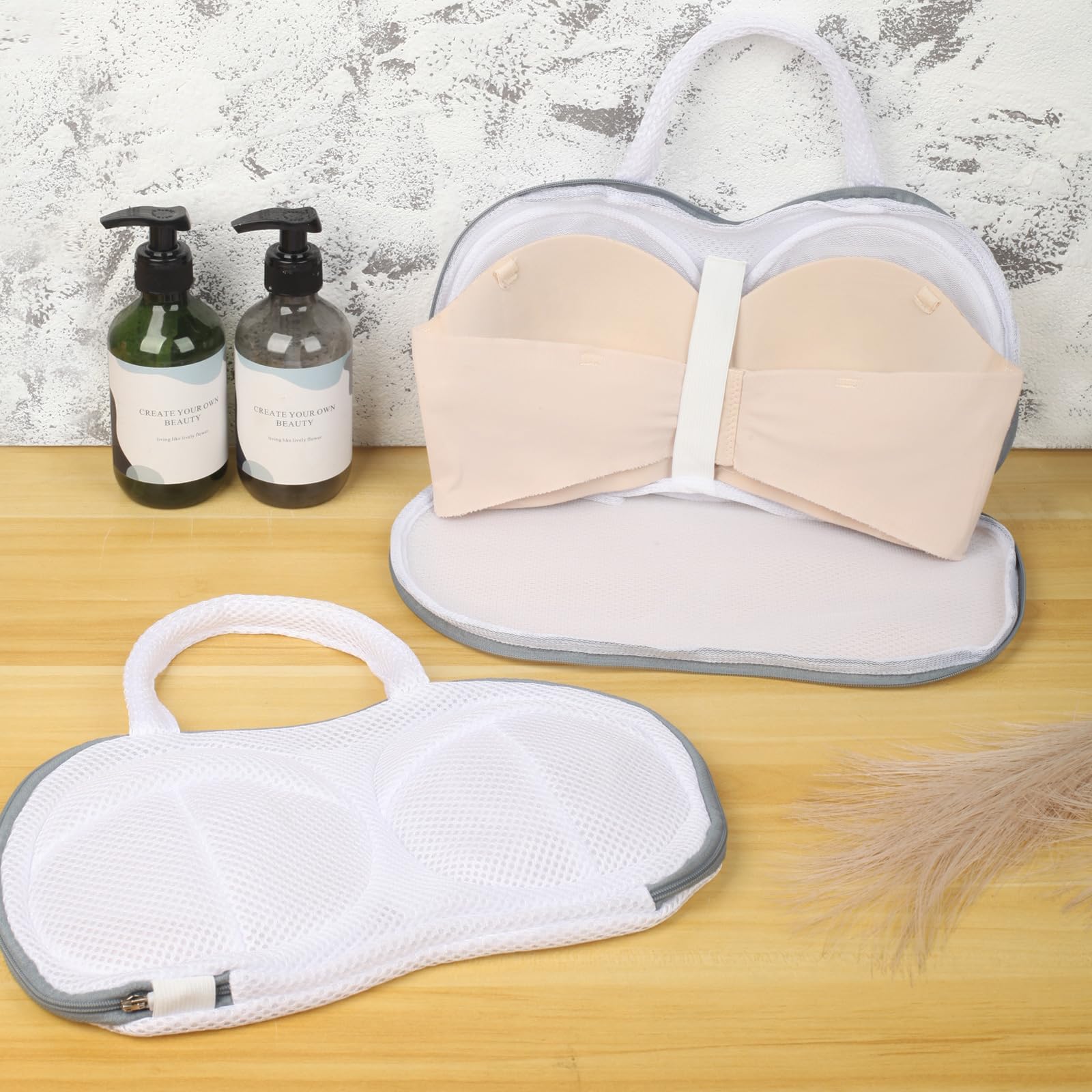 DESONAUT Bra Washing Bag,2Pcs bra laundry bags for Laundry Lingerie Underwear Brassiere Bag,Lingerie Bags with 3D Skeleton for Washing Machine Suitable for A-C Cup Sizes(Grey)