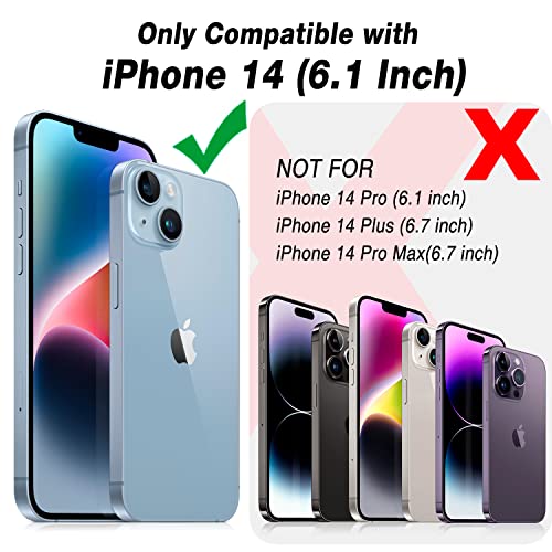 JAME for iPhone 14 Case with Screen Protector [2 PCS], Shockproof Bumper Case for iPhone 14 Case for Women & Men, Heavy-Duty Protection with Metal Ring Kickstand Case for iPhone 14, Red