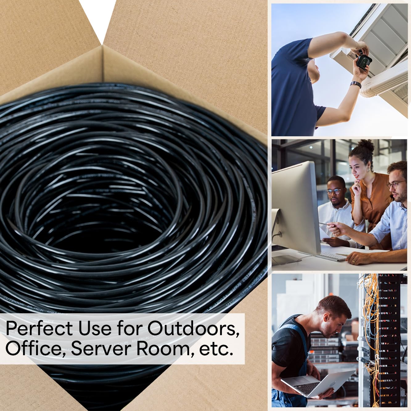 VIVO Black 500ft Bulk Cat5e, CCA Ethernet Cable, UTP Pull Box, Cat-5e Wire, Waterproof, Outdoor, Direct Burial CABLE-V011