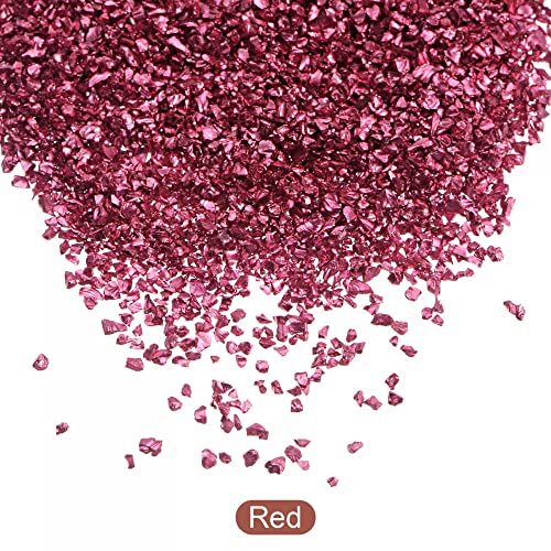 uxcell 20g Crushed Glass Chips, 1-3mm Irregular Metallic Glitter Glass for Craft DIY Jewelry Vase Filler Epoxy Resin Decoration Red