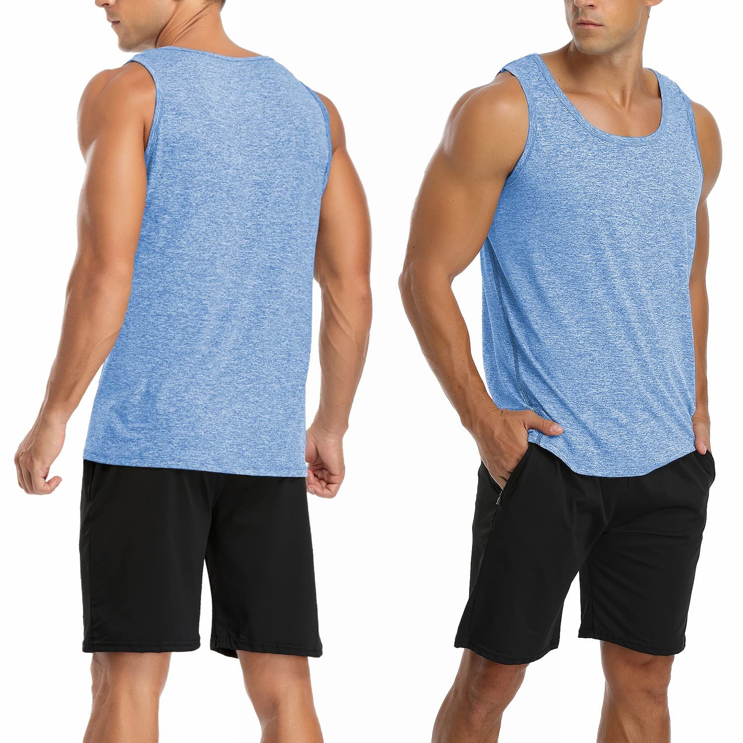 Babioboa Men's Workout Tank Tops 2 Packs Quick Dry Shirts Sleeveless Lightweight Tank Top Gym Bodybuilding Muscle Tee Pink/Sky Blue