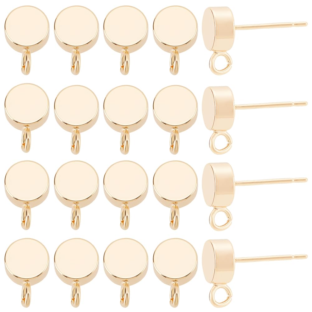 BENECREAT 20PCS 18K Gold Plated Stud Earrings Brass Dot Disc Earrings with Loop and Container for Anniversaries Gifts, Favors, Valentine's Day Jewelry Making
