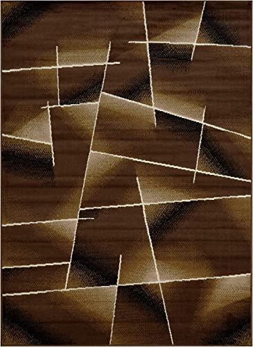 Modern Contemporary Abstract Lines Blocks Boxes Design Soft Indoor Area Rug Brown Carpet (7β 8β X 10β 8β)