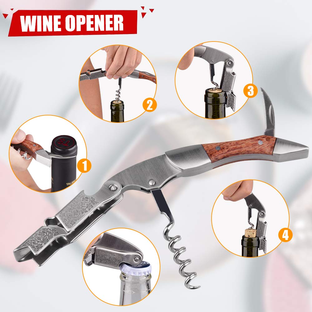 Can Opener,Safe Cut Manual Can Opener ,Ergonomic with Anti Slip Grip Handle,with Corkscrew Opener--Easy Turn Knob,Ideal for Seniors and Arthritis--Apply to Various cans