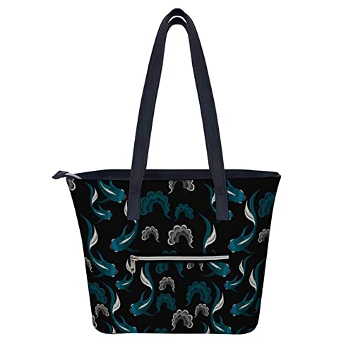 Beautiful Ethnic Koi Fish Women's Tote Bag PU Leather Shoulder Bag Handbags Purse For Work Shopping Travel
