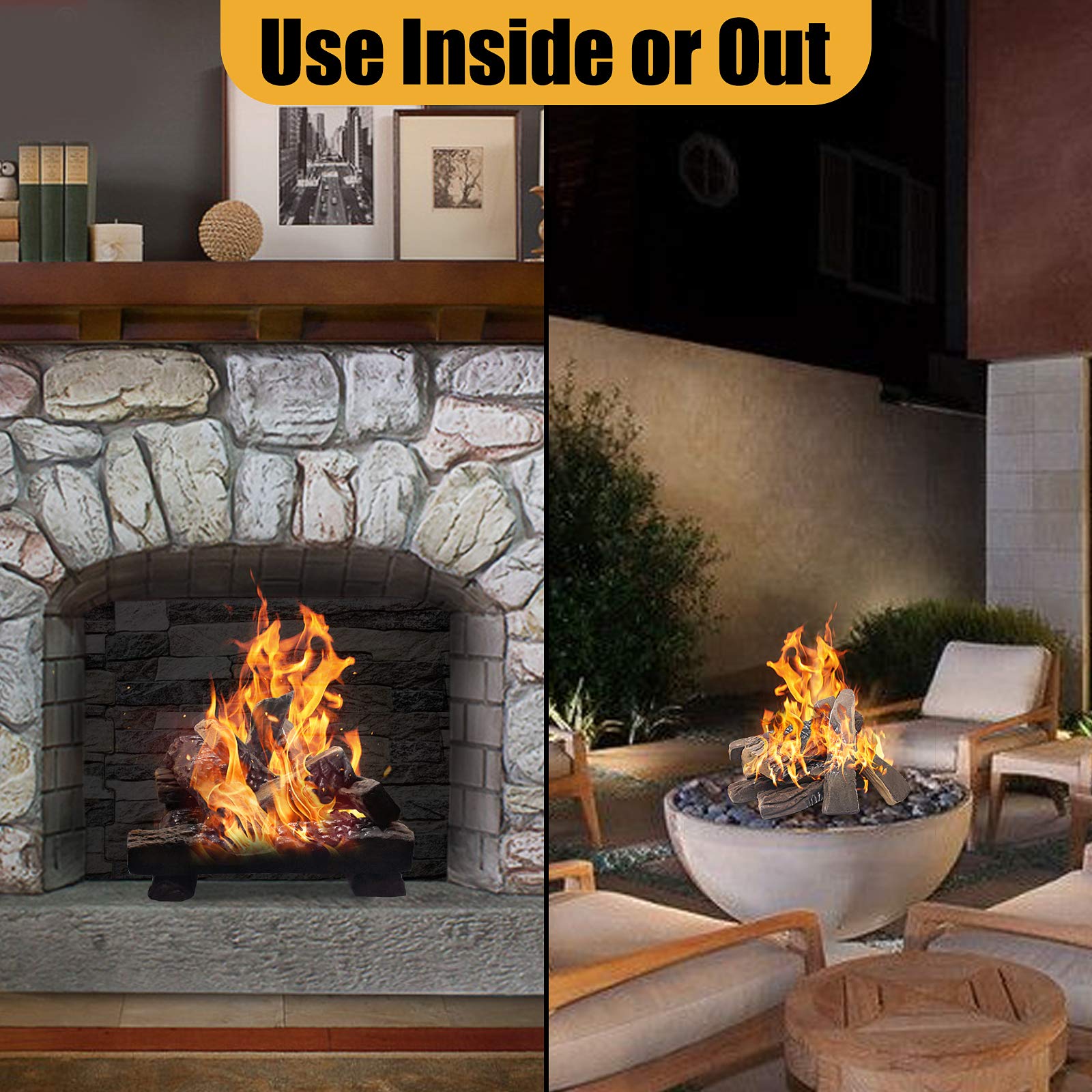 Gas Fireplace Logs,10pcs Large Faux Firepit Logs, Decorative Ceramic Wood Log Set for Indoor Outdoor Gas Insets, Vented,Ventless, Electric,Ethanol,Gel Fireplaces