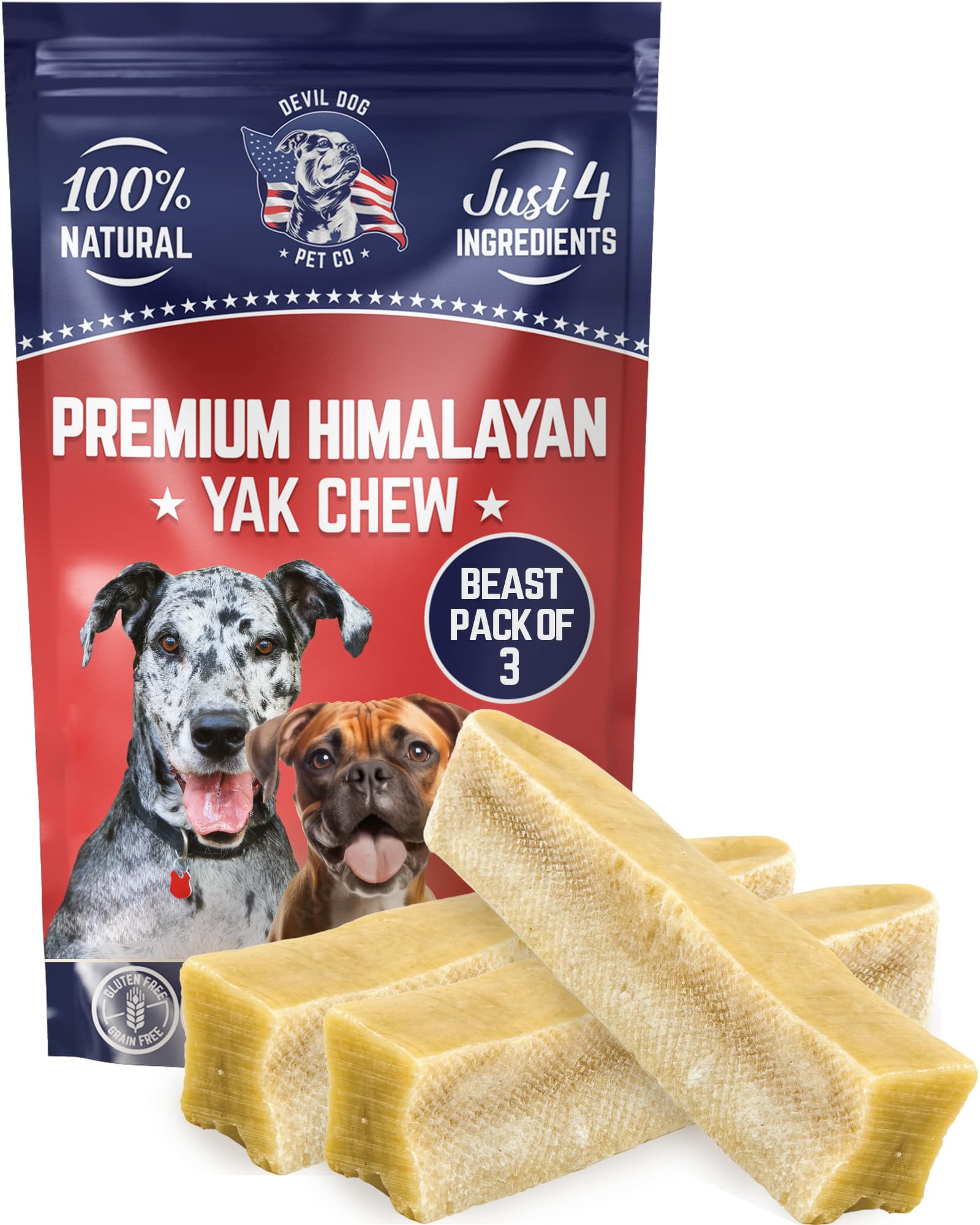 Devil Dog Pet Co. Himalayan Yak Chews, Yak Cheese Dog Chews, 100% Natural & Healthy, Lactose Free, Long Lasting, Yak Chew Treats – Premium Yak Milk Dog Chew, Yak Bones for Dogs | Beast - 3 Pack