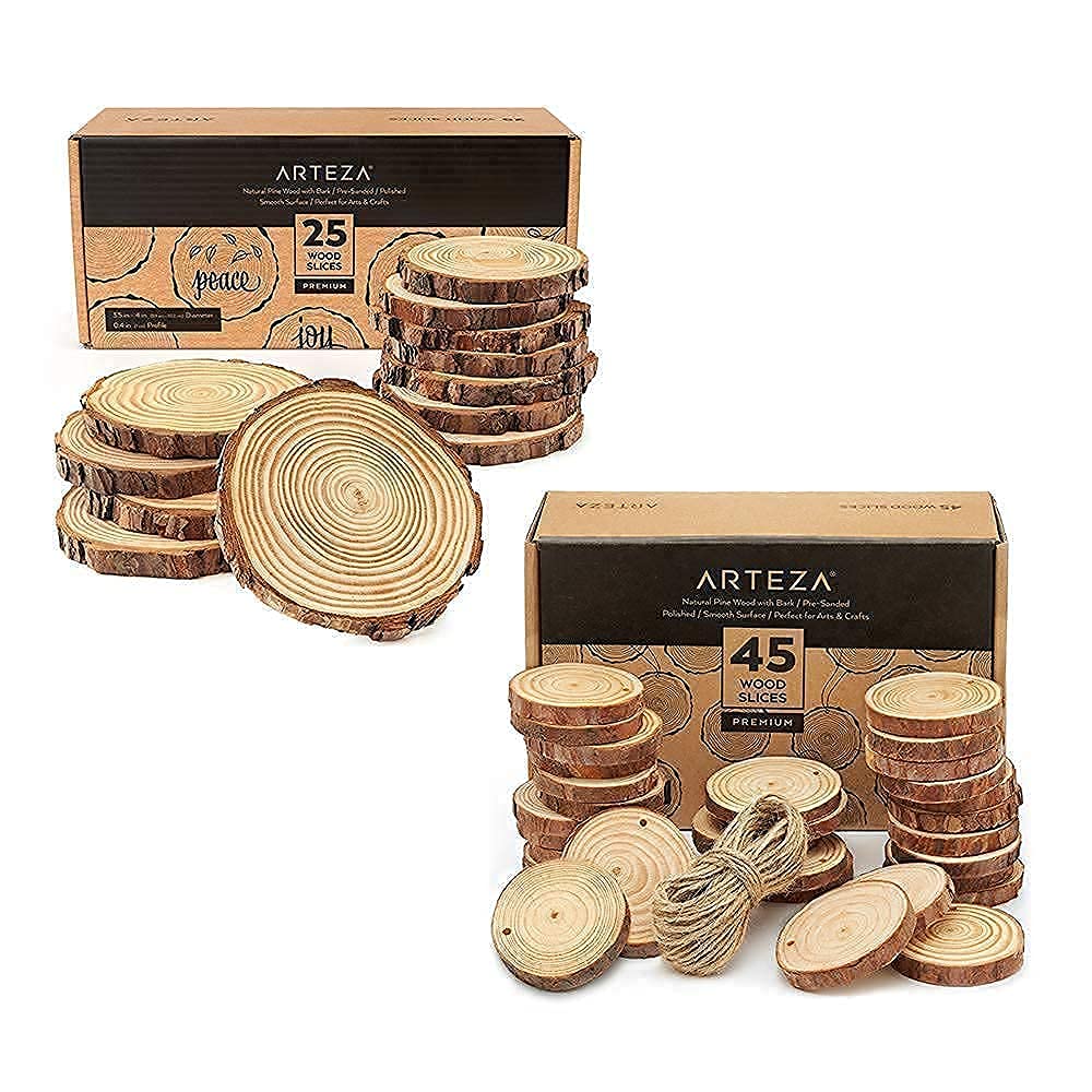 Arteza Wood Slices Bundle, Painting Art Supplies for Artist, Hobby Painters & Beginners