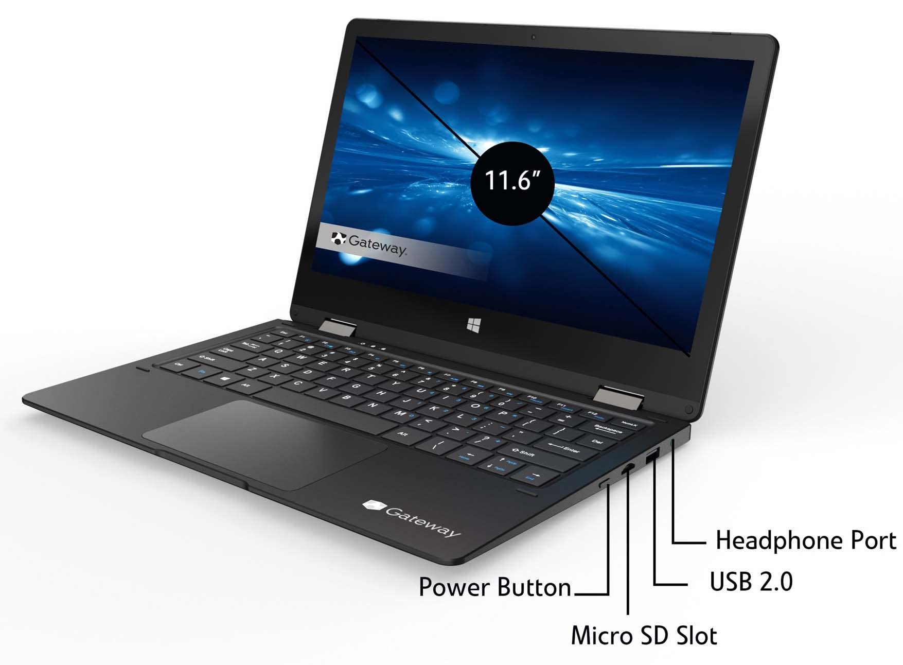 Gateway Newest Touchscreen 11.6 HD 2-in-1 Convertible Laptop in Black Intel N4020 4GB RAM 64GB SSD Mini-HDMI Webcam Windows 10 S