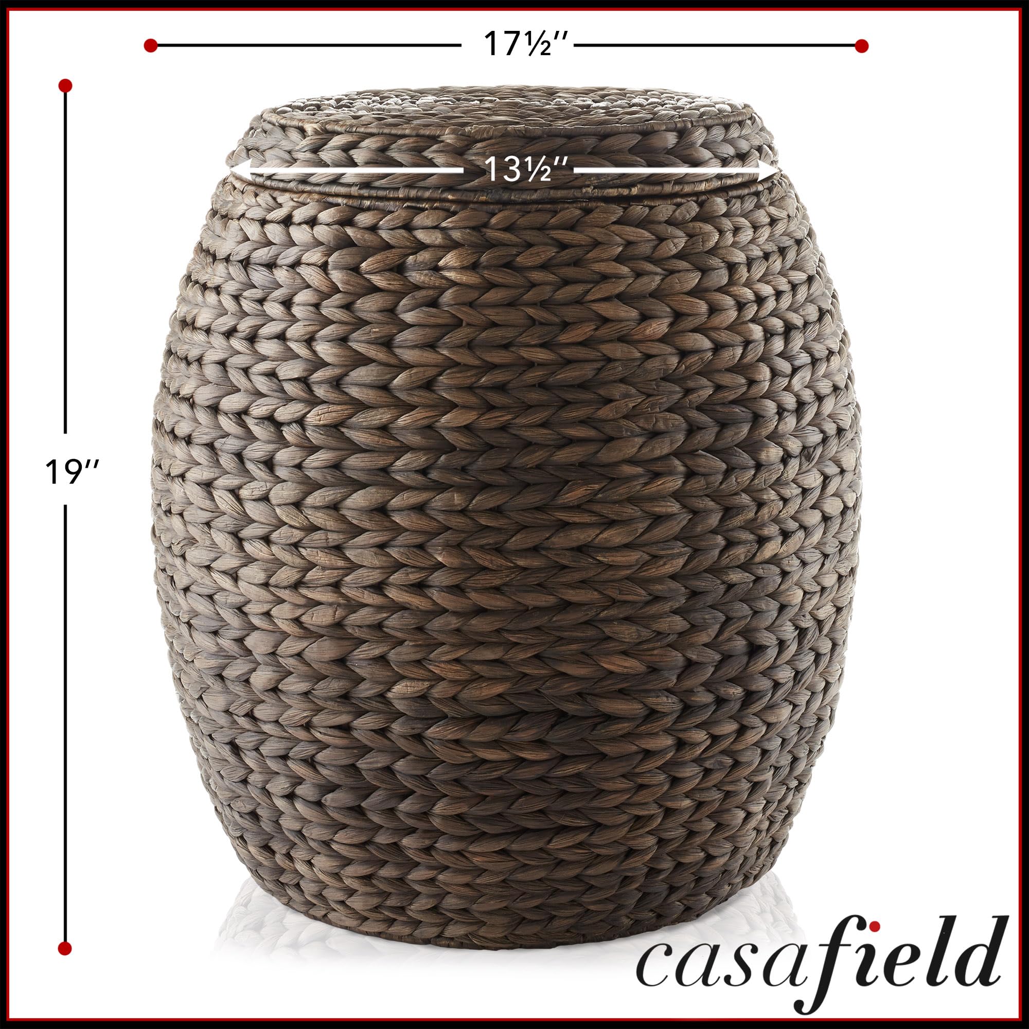 Casafield Round Storage Basket with Lid - Whitewash, Handwoven Water Hyacinth Organizer for Laundry, Blankets, Plants, Bedroom, Living Room, Home Office