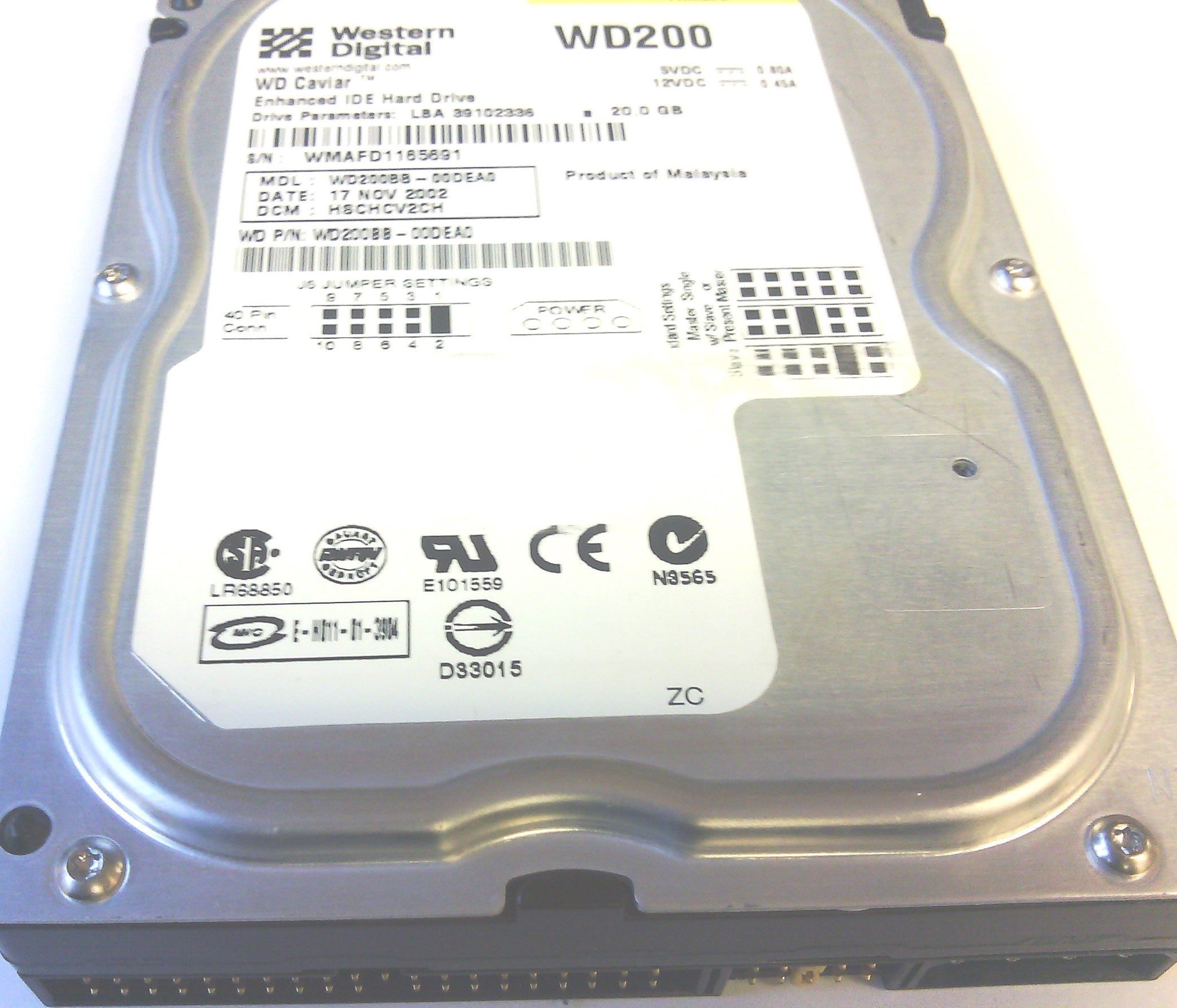 Western Digital HDD 20GB IDE, WD Caviar WD200BB-75DEA0, DP/N 01T320 REV A00