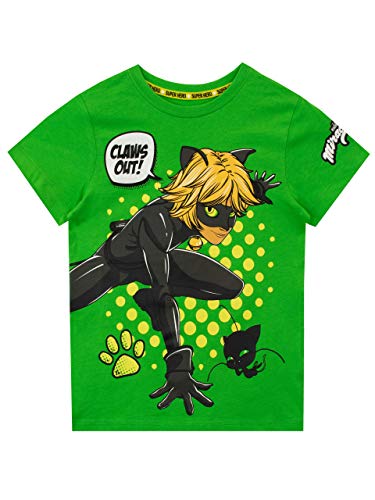 Miraculous Boys' Cat Noir T-Shirt Green Size 5