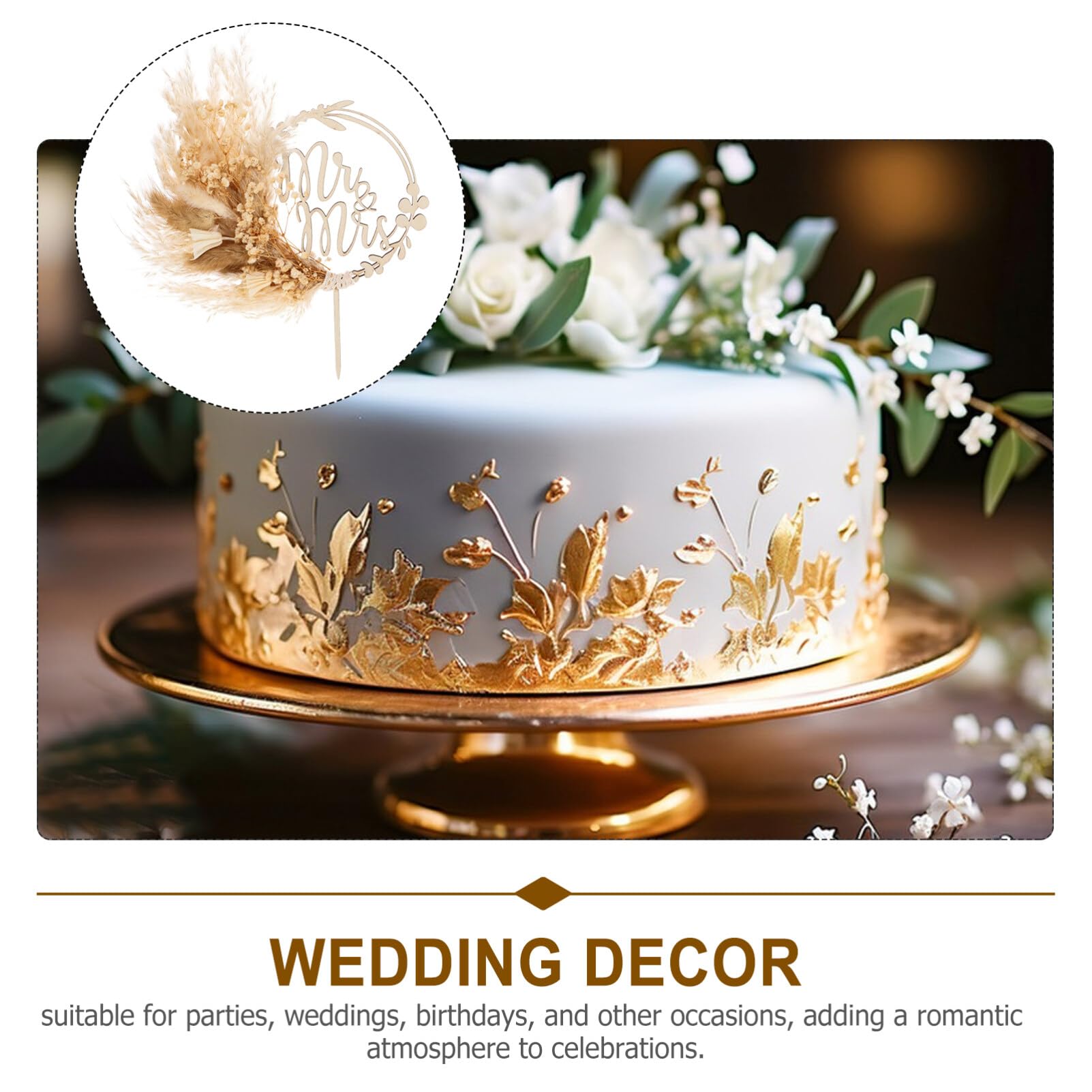 Luxshiny Boho Cake Topper Decorations Pampas Grass Flower Wreath Hoop Cake Topper for Wedding Bridal Baby Shower Birthday Party Supplies