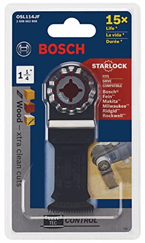 BOSCH OSL114JF 1-Piece 1-1/4 In. Starlock Oscillating Multi Tool Wood Curved-Tec Bi-Metal Xtra-clean Plunge Cut Blade for Applications in Cutting Hardwood