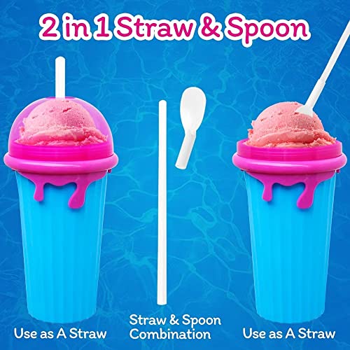 Slushy Maker Cup - Upgraded 500ML Magic Quick Smoothie Cup, Homemade Slush and Shake Maker, Double Layer Silica Pinch Cup with Spoon & Cleaning Brush for Ice Cream Maker, Milkshake, Summer - Blue New