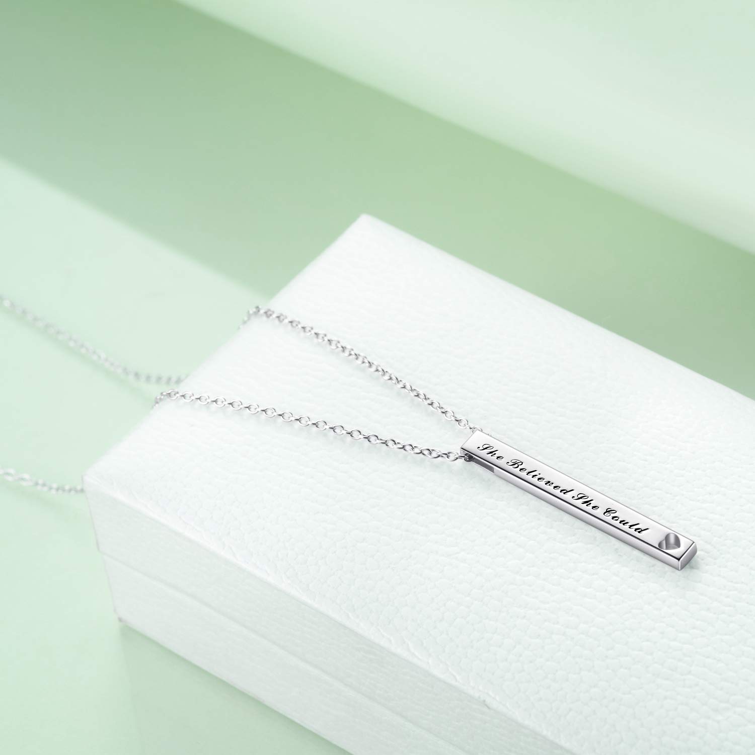 AXELUNA 925 Sterling Silver She Believed She Could So She Did Bar Necklace Jewelry Inspirational Gifts for Women