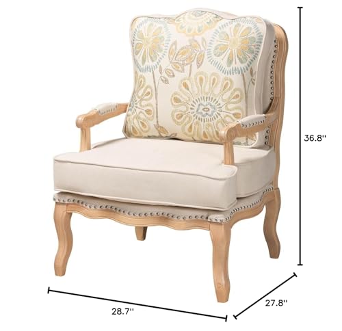 Baxton Studio Andre French Quilted Fabric and White Finished Wood Accent Chair