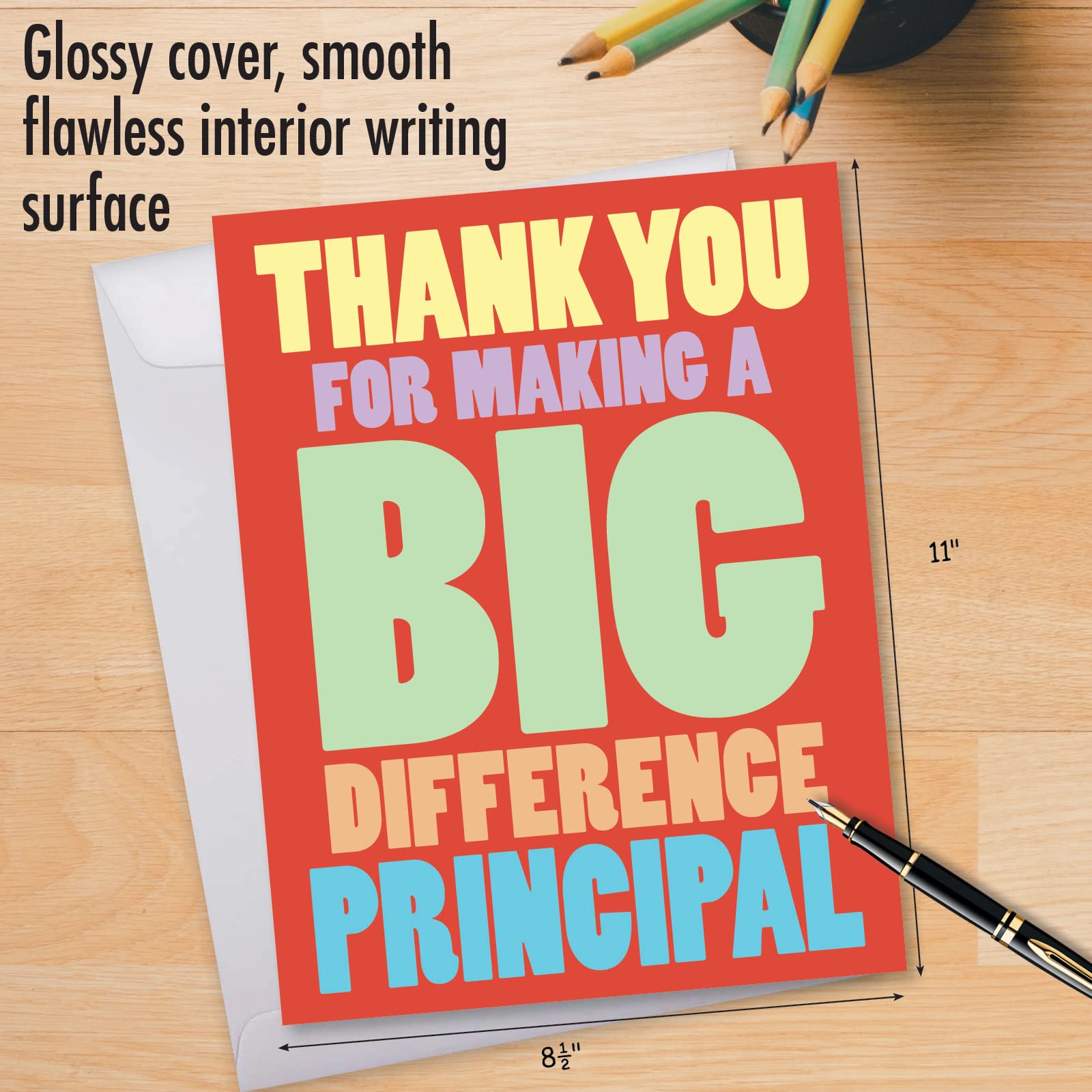 NobleWorks - 1 Jumbo Funny Thank You Greeting Card From Us with Envelope (8.5 x 11 Inch) Big, Oversize Student Gratitude, Notes for School Mentor, Teacher - Big Difference Principal J8199TYG-US