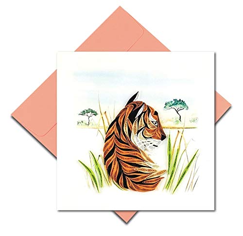 Bengal Tiger Quilling Greeting Card, 6x6" with Envelope. Any Occasion. Blank Inside. Hand-made. Suitable for Framing.