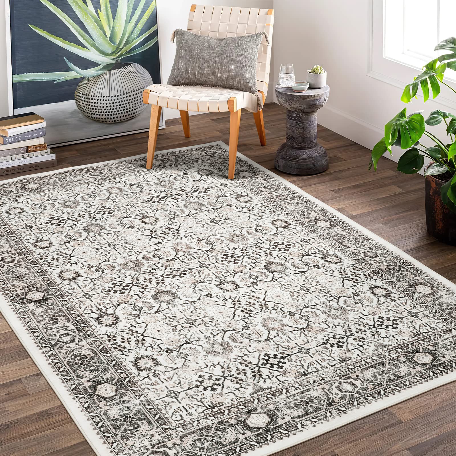 befbee 8x10 Area Rugs for Living Room- Ultra-Thin Stain Resistant Washable Rug, Non-Slip Backing Rugs, Large Room Decor Area Rug (Grey/Coffee,8x10)