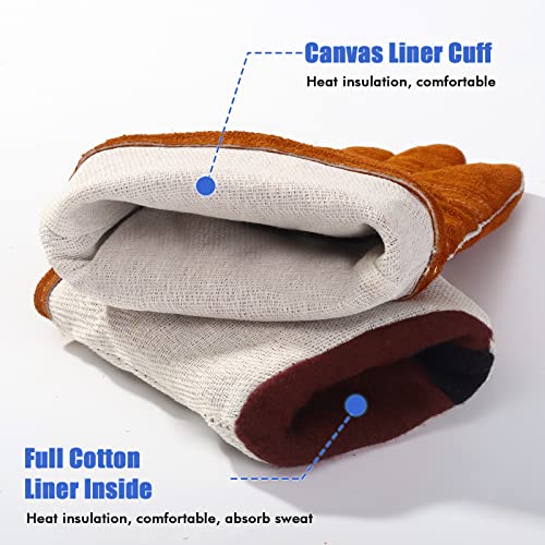 QeeLink Welding Gloves - Heat & Wear Resistant Lined Leather and Fireproof Stitching - For Welders/Fireplace/BBQ/Gardening, 16-Inch