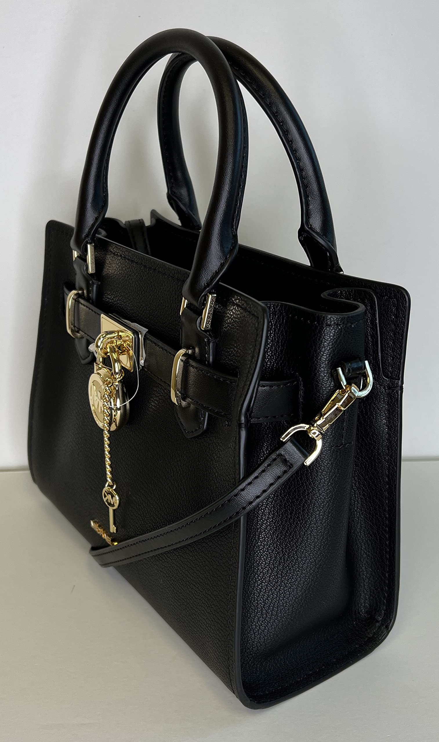 Michael Kors MICHAEL Michael Kors Hamilton SM Satchel bundled with SM TZ Coinpouch Purse Hook (Black)