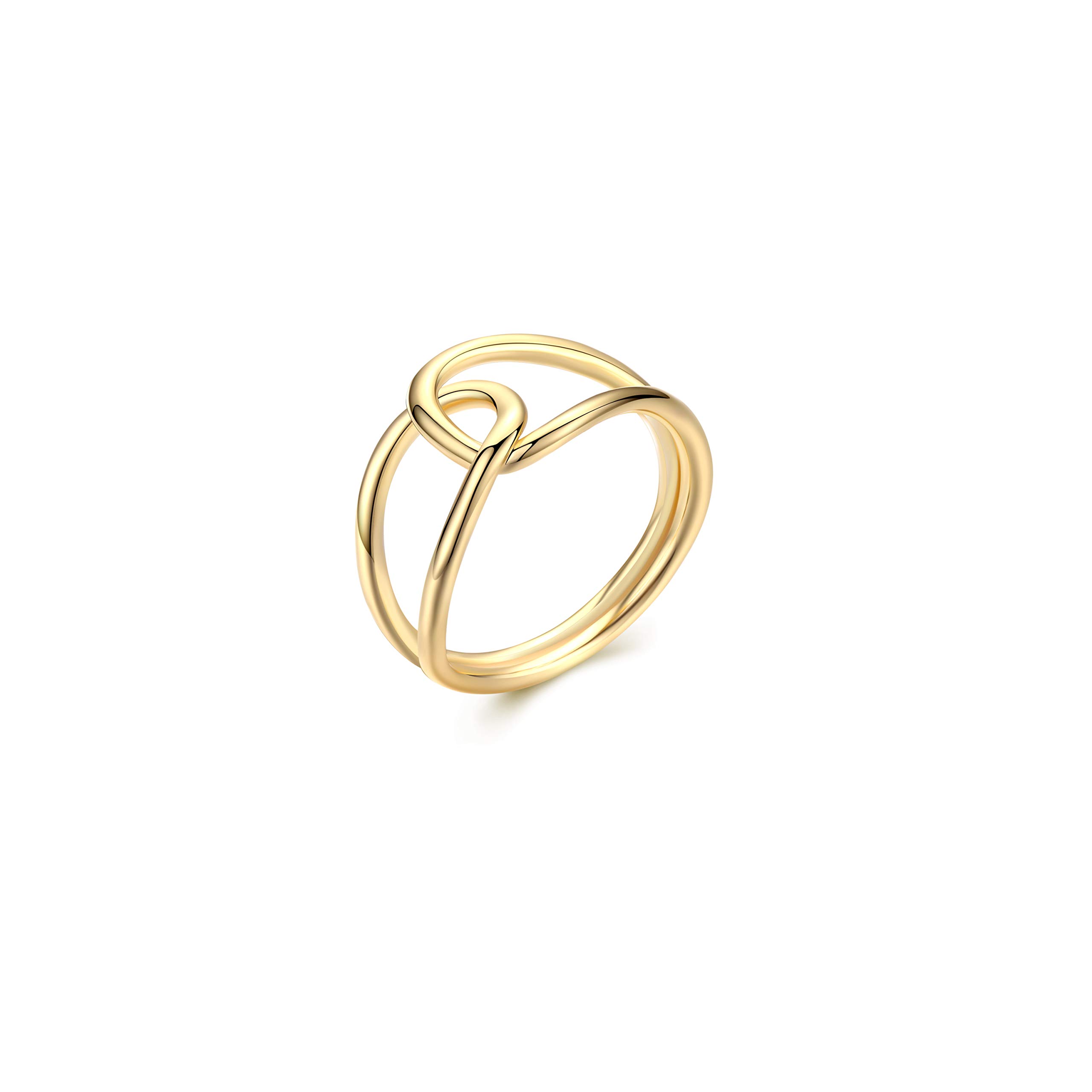 Befettly Gold Dainty V Minimalist Ring Sterling Silver Open Bar CZ Eternity Bands Circle Adjustable Ring for Women(2circle-7)