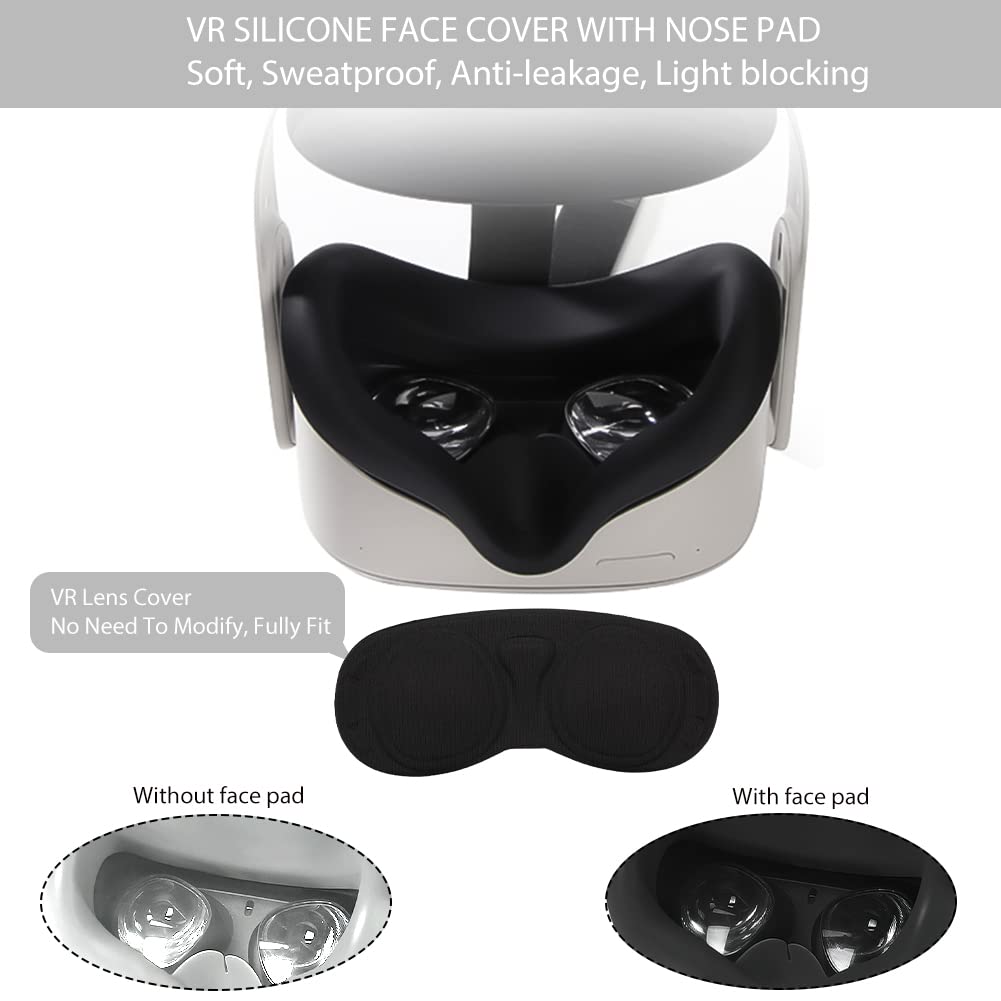 BestMal Touch Controller Grip Cover for Oculus Quest 2 with VR Silicone Face Cover, VR Shell Cover, Quest 2 Lens Cover, Thumb Button Cap, VR Disposable Mask and Cleaning Cloth (Black)