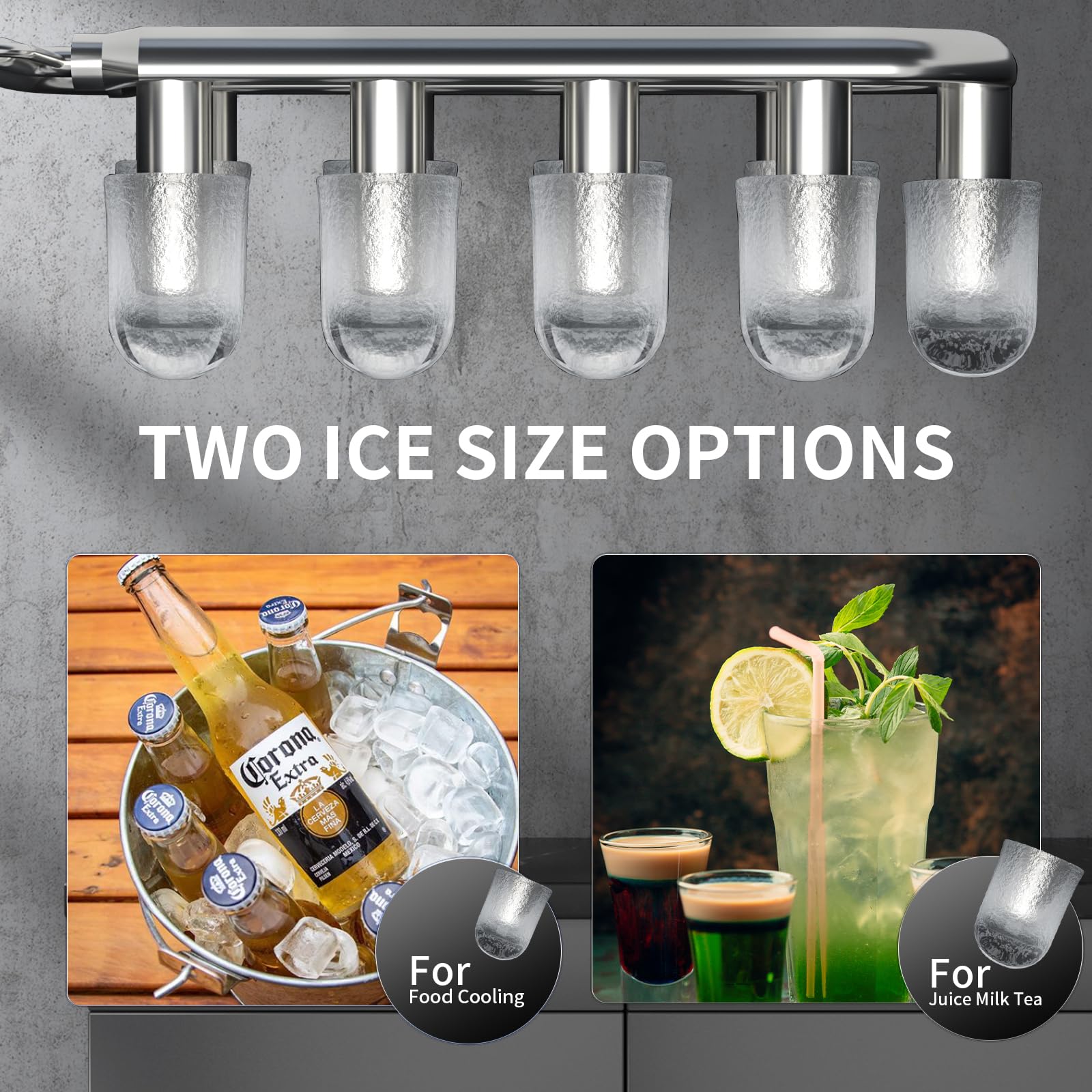 Crzoe Ice Makers Countertop,26.5Lbs/24H,Self-Cleaning Portable Ice Maker Machine with Handle,9 Bullet Cubes in 6 Mins,2 Sizes of Bullet Ice for Home/Kitchen(Black)
